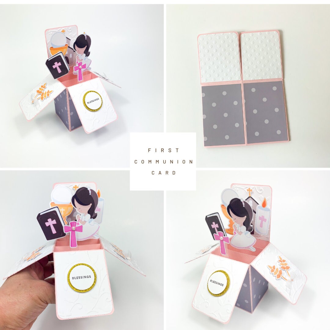First Communion Card, Pop up Card First Communion, Girl First Communion ...