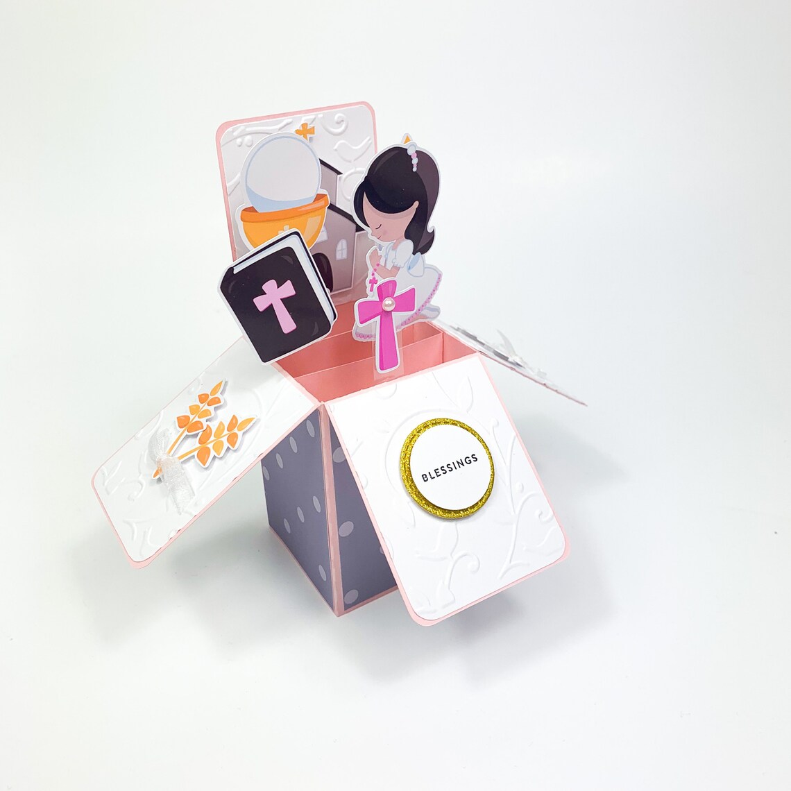 First Communion Card Pop up Card First Communion Girl First - Etsy