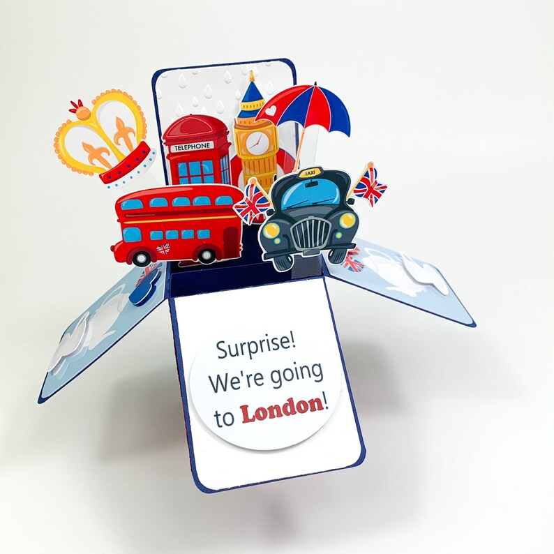 London Travel Reveal Pop up Card, Family Vacation Announcement - Etsy