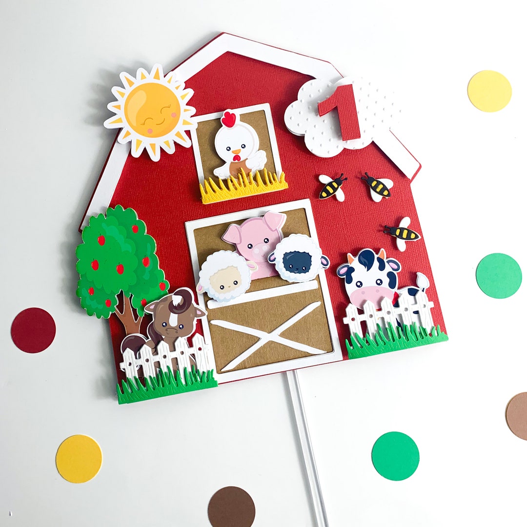 Farm Animals Cake Topper, First Birthday Cake Topper, Party Decor Farm ...