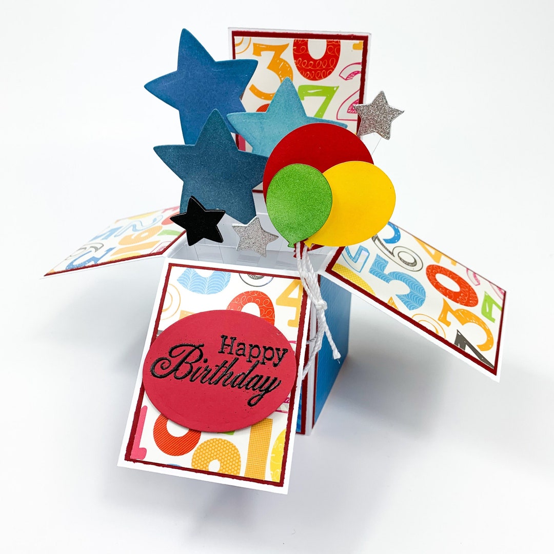 Happy Birthday Pop up Card, Stars and Balloons Card, Birthday Gift ...