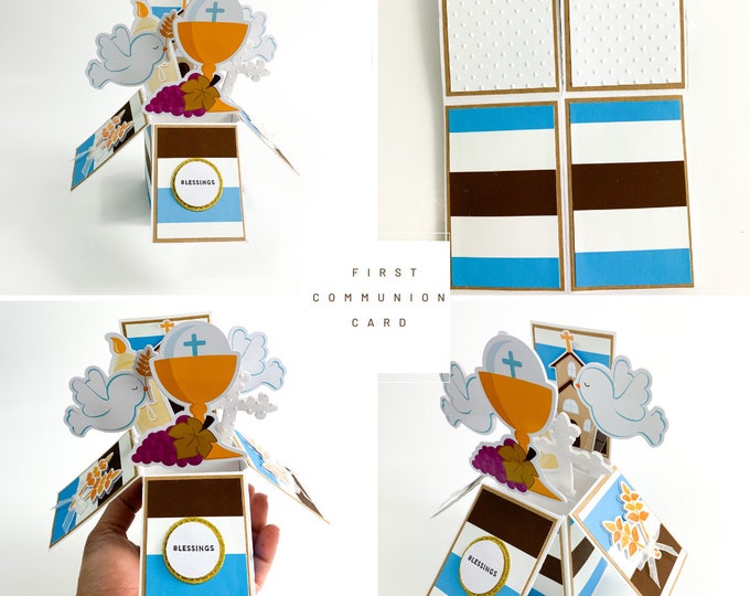 First Communion Card, Pop up Card First Communion, Boy First Communion ...