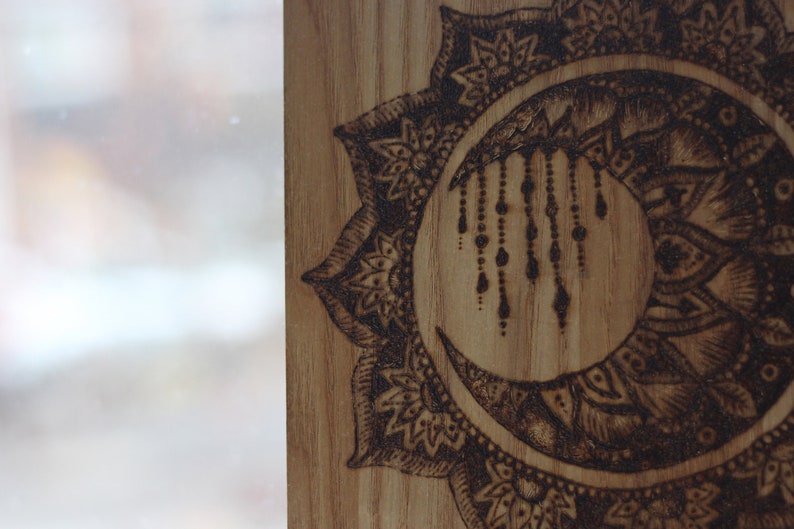 Moon Mandala Pyrography wood burning | Etsy