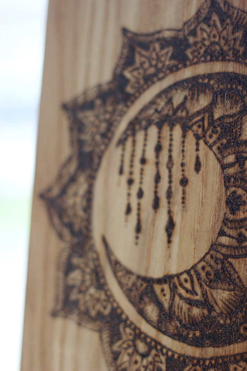 Moon Mandala Pyrography wood burning | Etsy