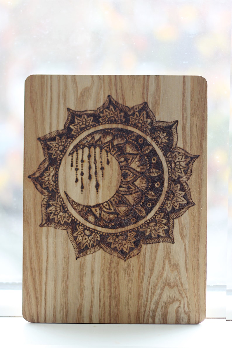 Moon Mandala Pyrography wood burning | Etsy