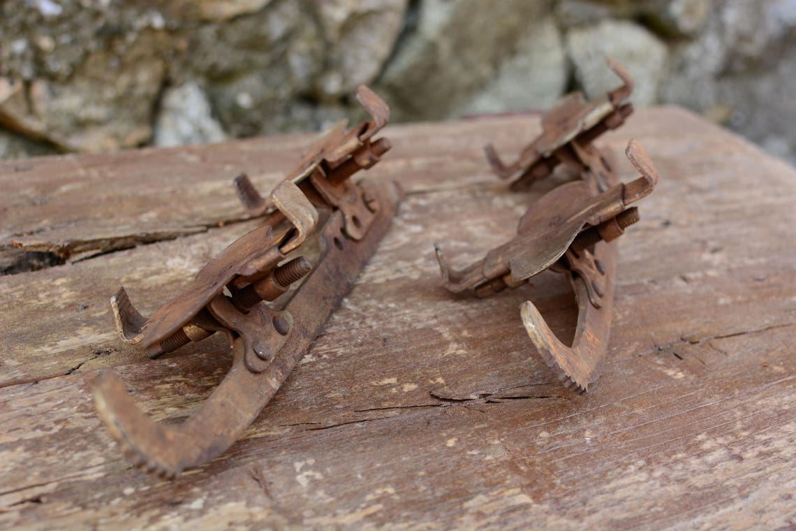 Antique Metal Ice Skatesrustic Skate Bladesold Rusty Ice | Etsy