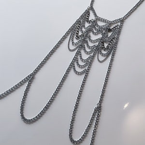 Silver Festival Multi Layered Halter Chain Bodychain Harness Bralet ...