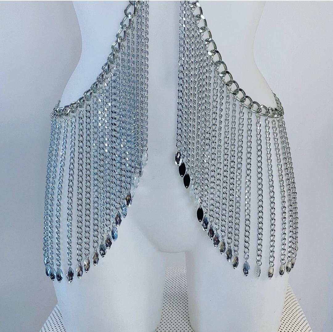 Fringe Cage Bra Harness Elastic Harness Vegan Black leather | Etsy