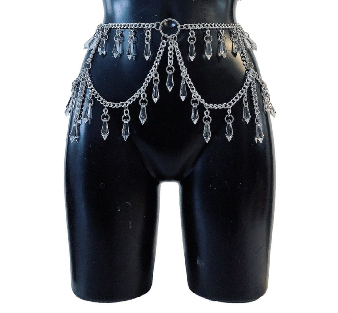 Festival Chain Belt Crystal Glass Silver Chain Bodychain Chain Harness ...