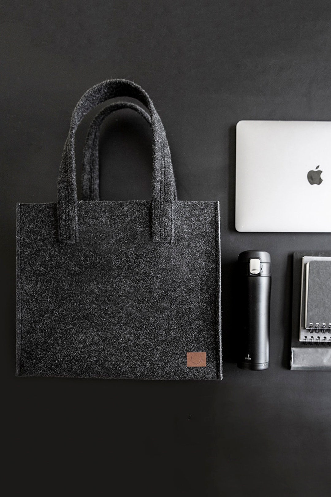 Tote Bag / Felt Office Bag / Shopper Bag / Black Felt Tote Bag / Grey ...