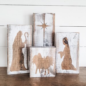 Nativity Set, Wooden Nativity Set, Wooden Block Nativity, Manger Set ...