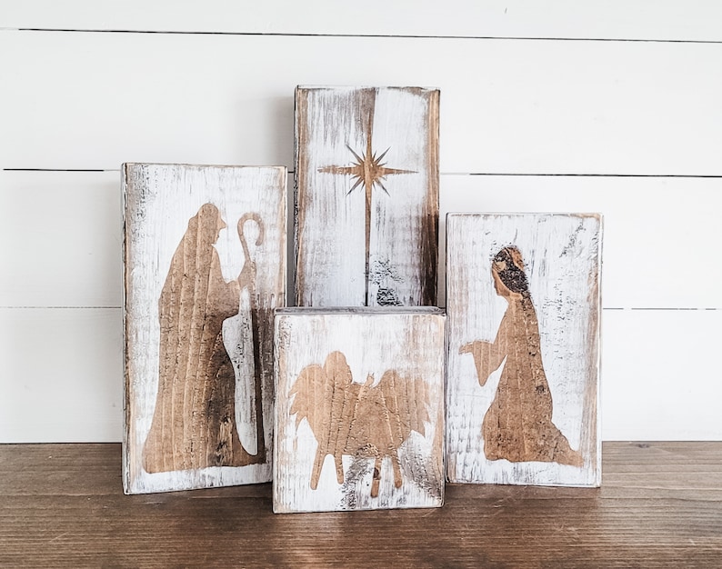 Nativity Set, Wooden Nativity Set, Wooden Block Nativity, Manger Set ...