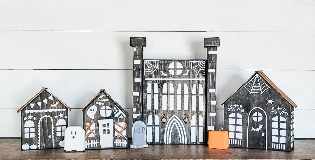 Halloween Village, Wooden Halloween Village, Halloween Decor, Haunted ...