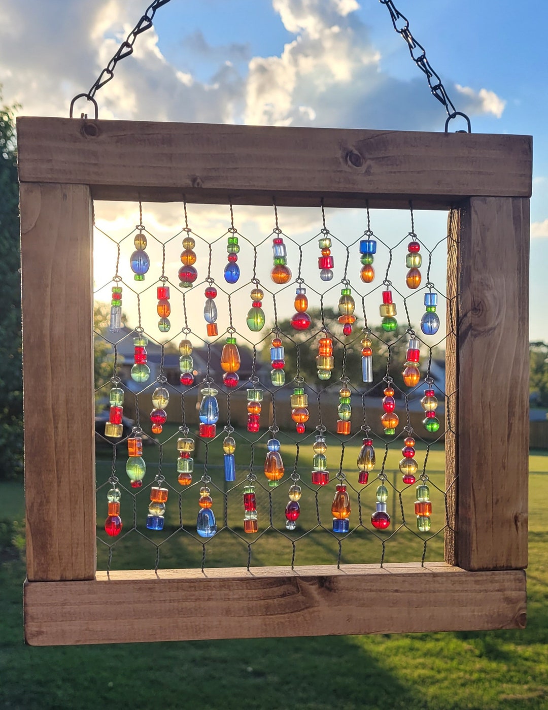 Suncatcher, Chicken Wire Suncatcher, Beaded Suncatcher, Outdoor Decor ...