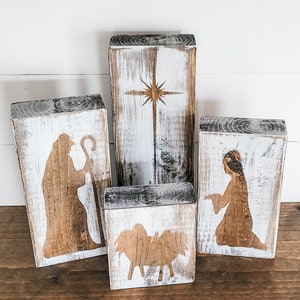 Nativity Set, Wooden Nativity Set, Wooden Block Nativity, Manger Set ...