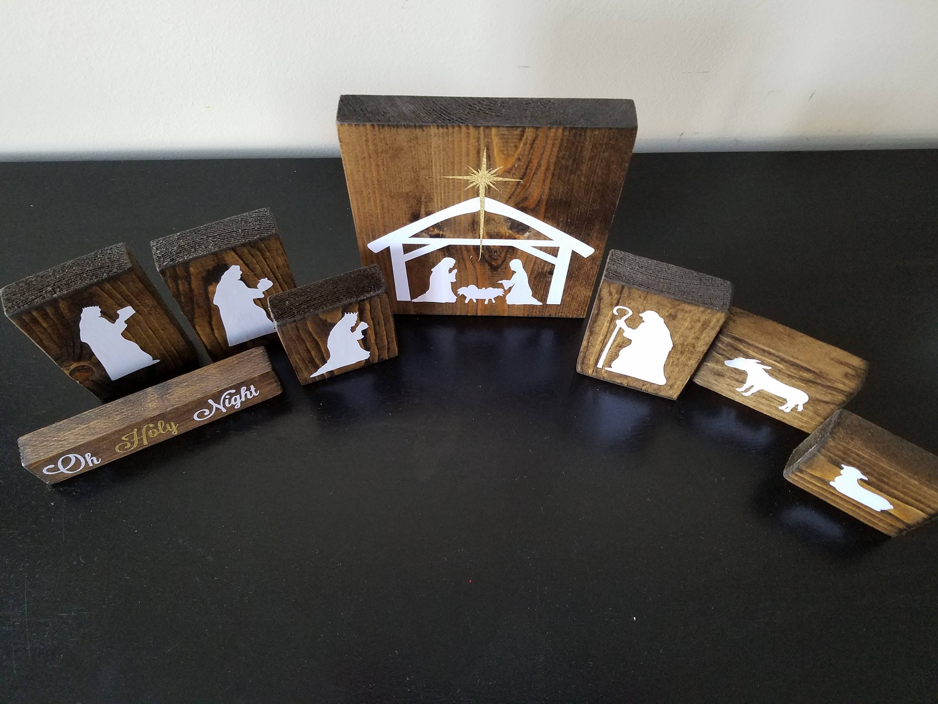 Nativity Set Wooden Nativity Set Wooden Block Nativity | Etsy