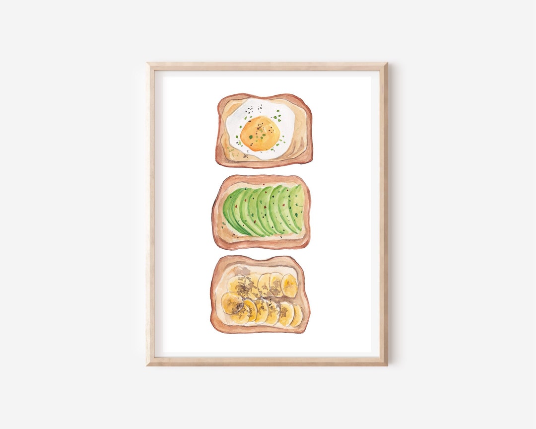 Toast Art Print - Breakfast Wall Art - Food Poster - Egg Art - Avocado ...