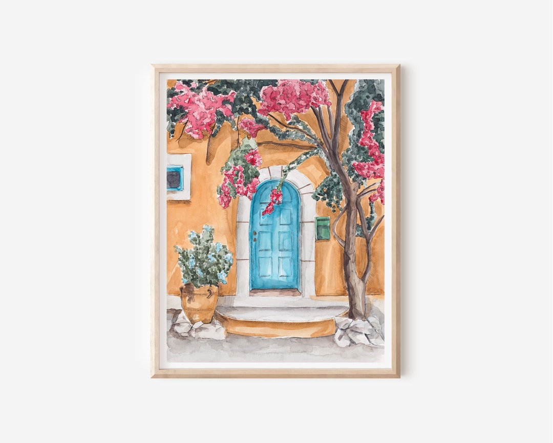 Greece Door Art Print - Assos Poster - Blue Door Art Print ...