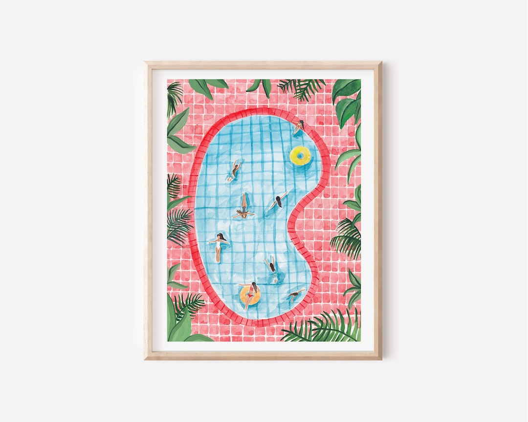 Swimming Pool Art Print Woman Swimming Art Tropical Wall - Etsy