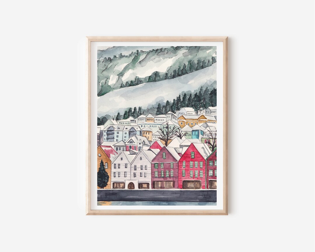 Bergen Art Print - Norway Poster - Norway Cityscape - Bergen Wall Art ...