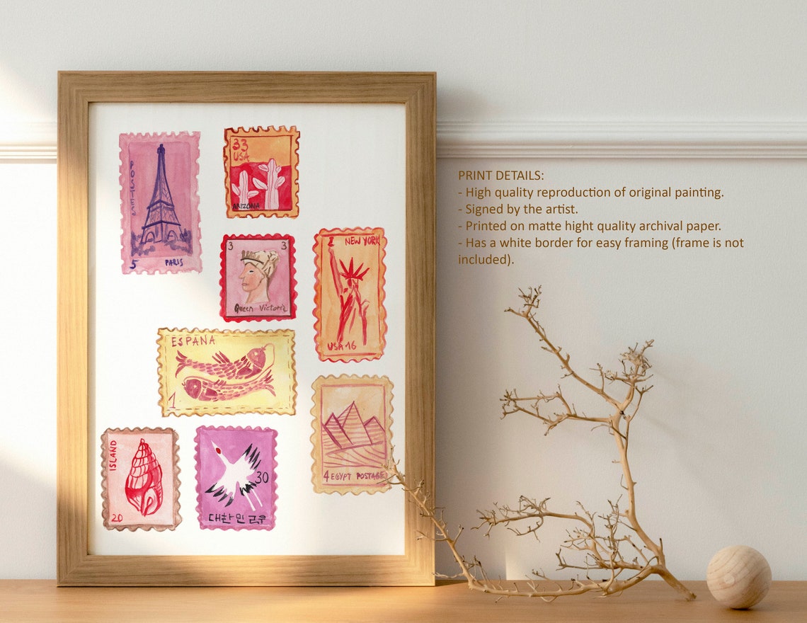 Vintage Stamp Art Stamp Poster Grand Millenial Art Travel Stamp Art ...