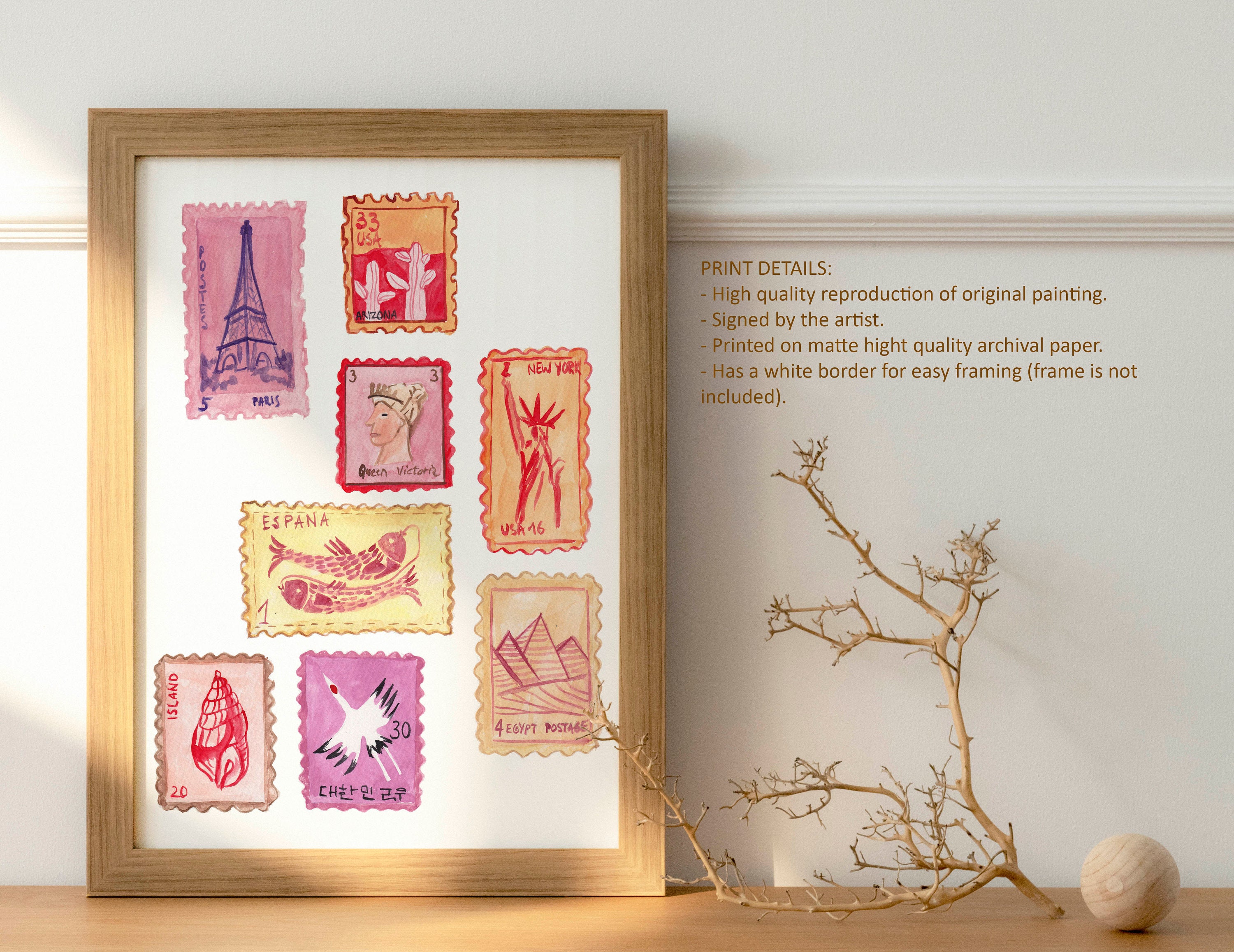 Vintage Stamp Art Stamp Poster Grand Millenial Art Travel Stamp Art ...