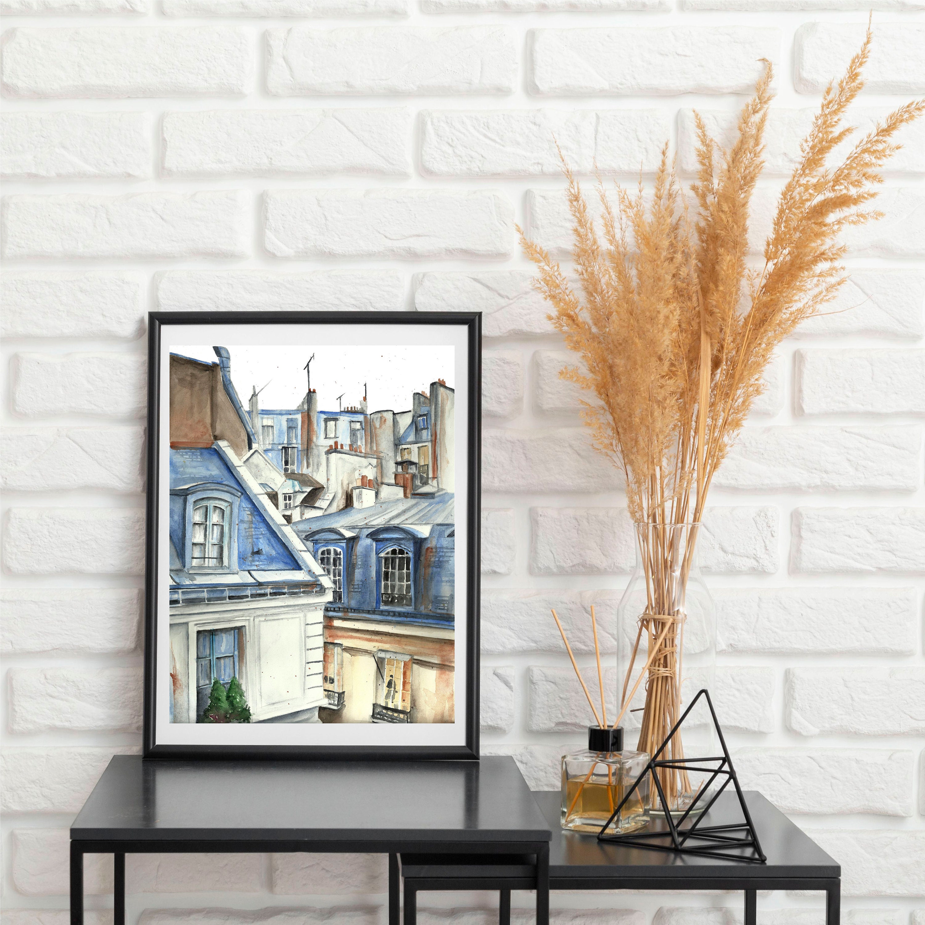 French Rooftops Blue Paris Watercolor Print Parisian City - Etsy