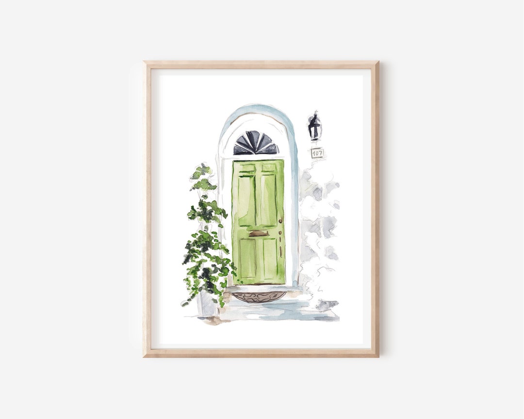 Green Door Art Print - European Door Poster - Door Painting - Travel ...