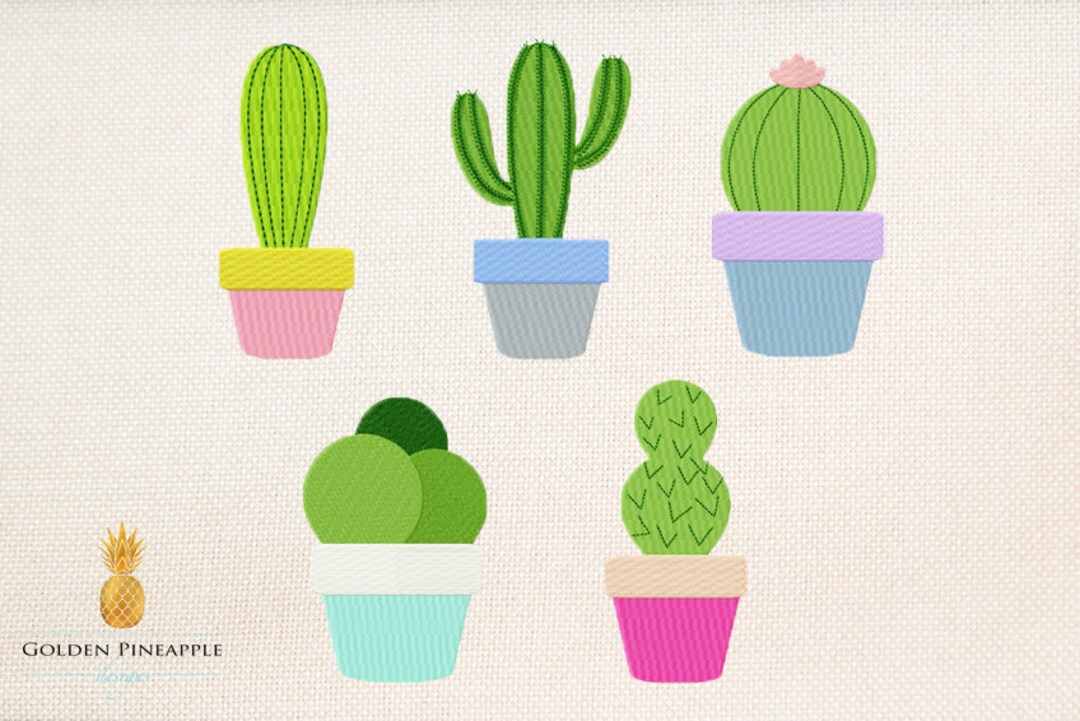 Cactus Embroidery Design - Set of 5 - 6 Sizes - Mini Embroidery Design ...