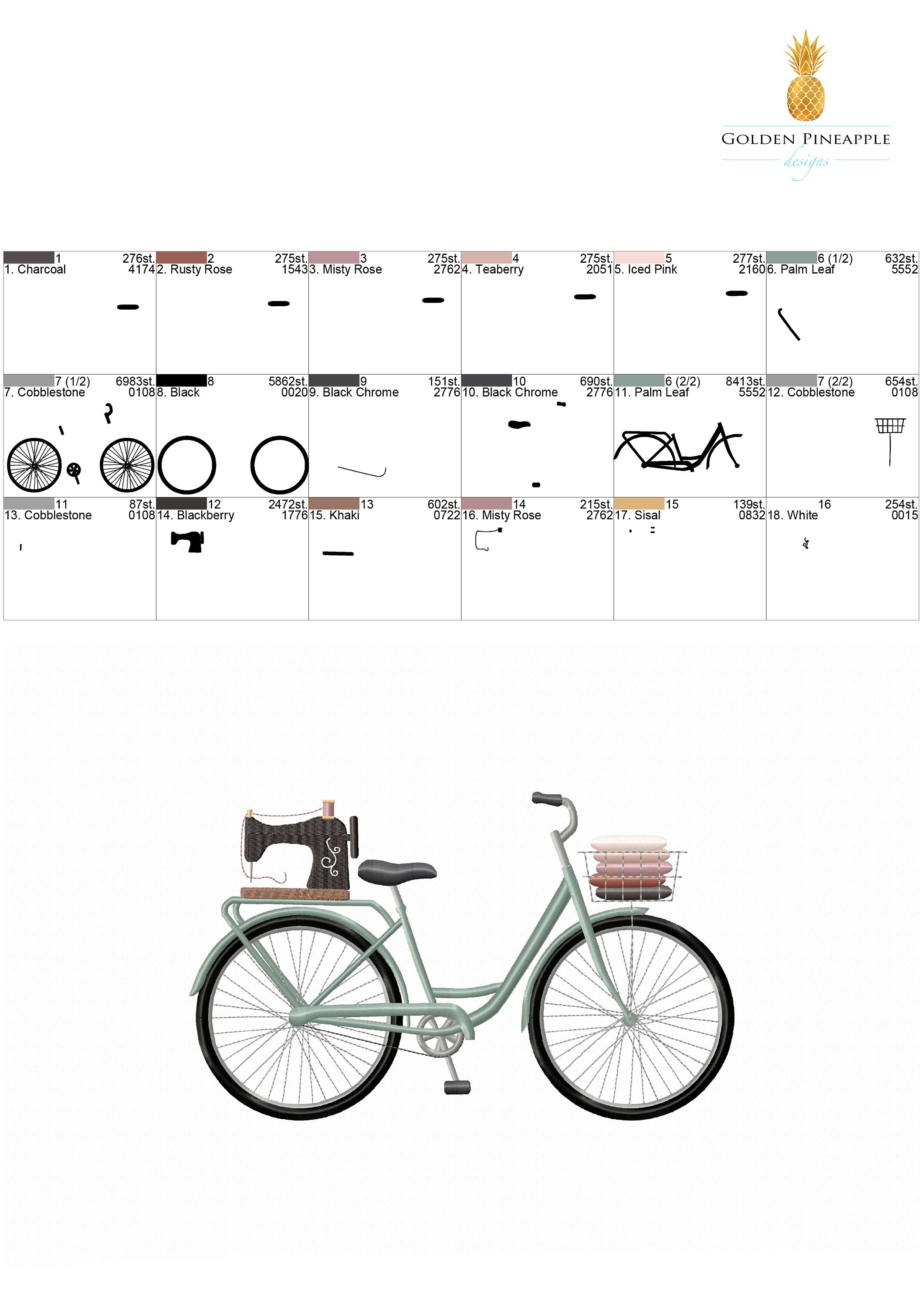 Bicycle With Sewing Machine Embroidery Design - 5 Sizes - Summer ...