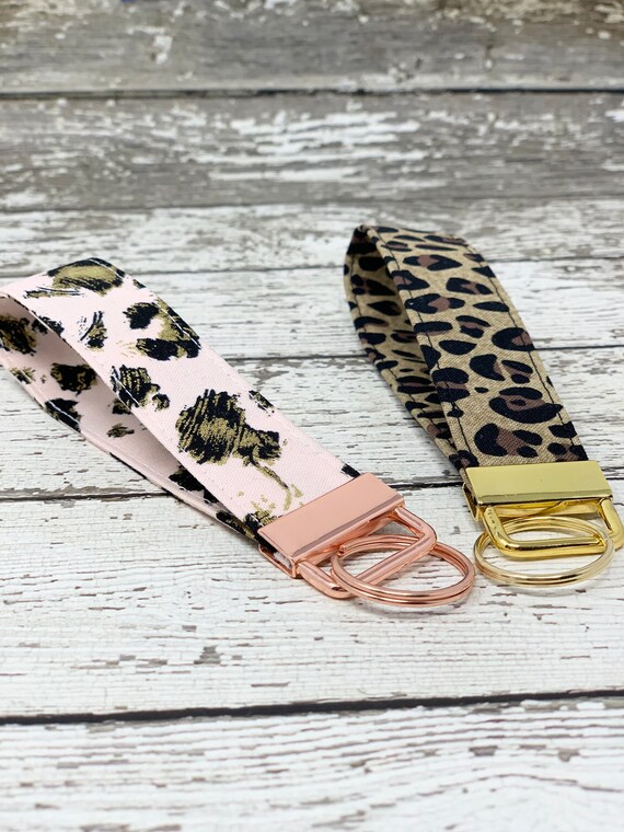 Cheetah Leopard Print Keychain Rose Gold Key Fob Wristlet | Etsy
