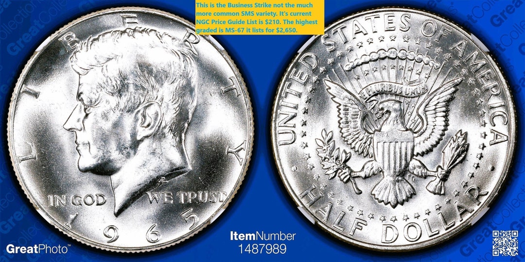 Super Gem MS-66 1965 Kennedy Half Dollar NGC- Not the More Common SMS ...