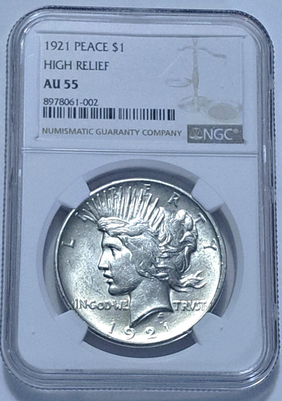 Rare Super White-high Relief -1921 Peace Silver Dollar-ngc-au-55 ...