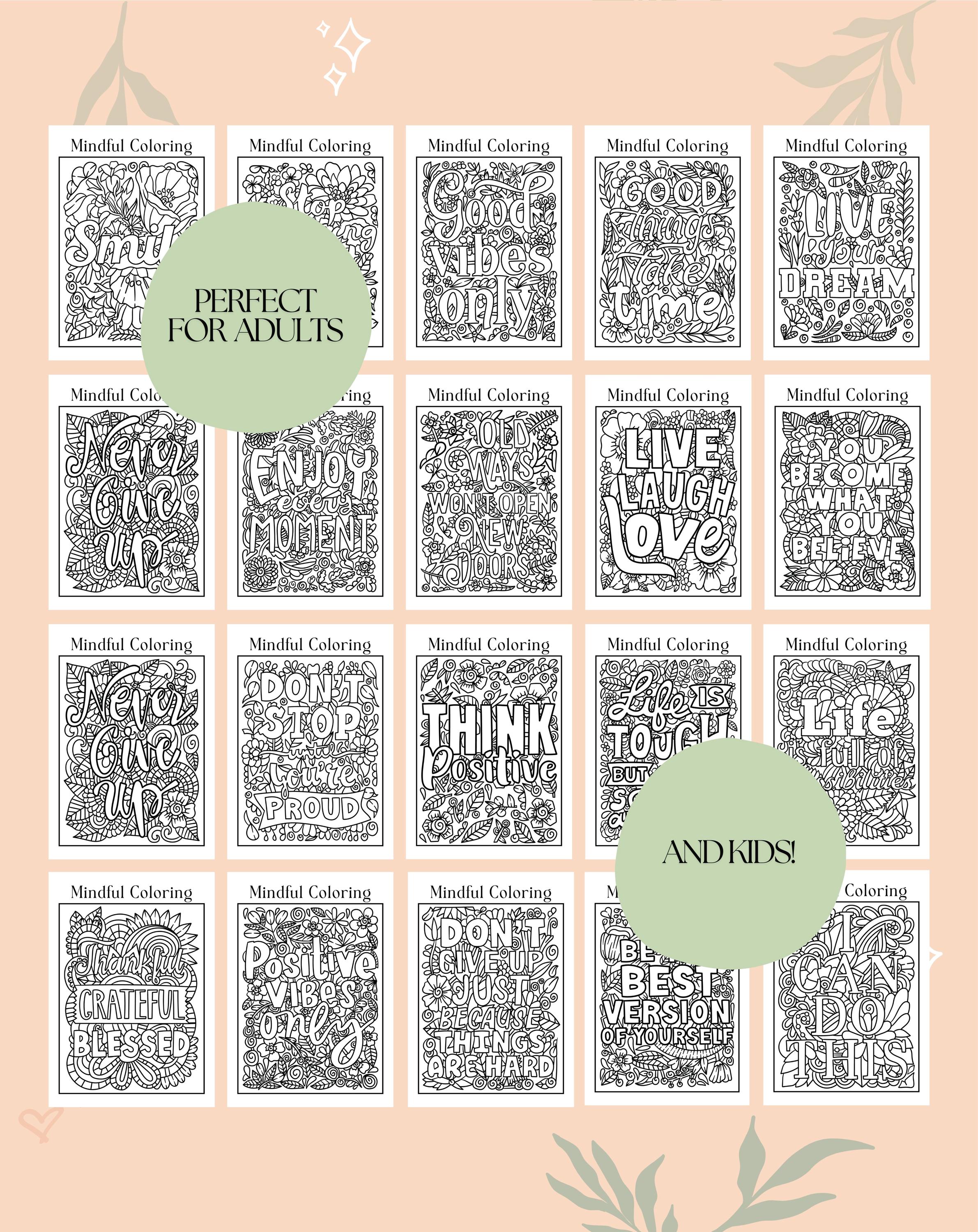 Mindful Coloring Pages, Positive Affirmation Worksheets for Adults ...