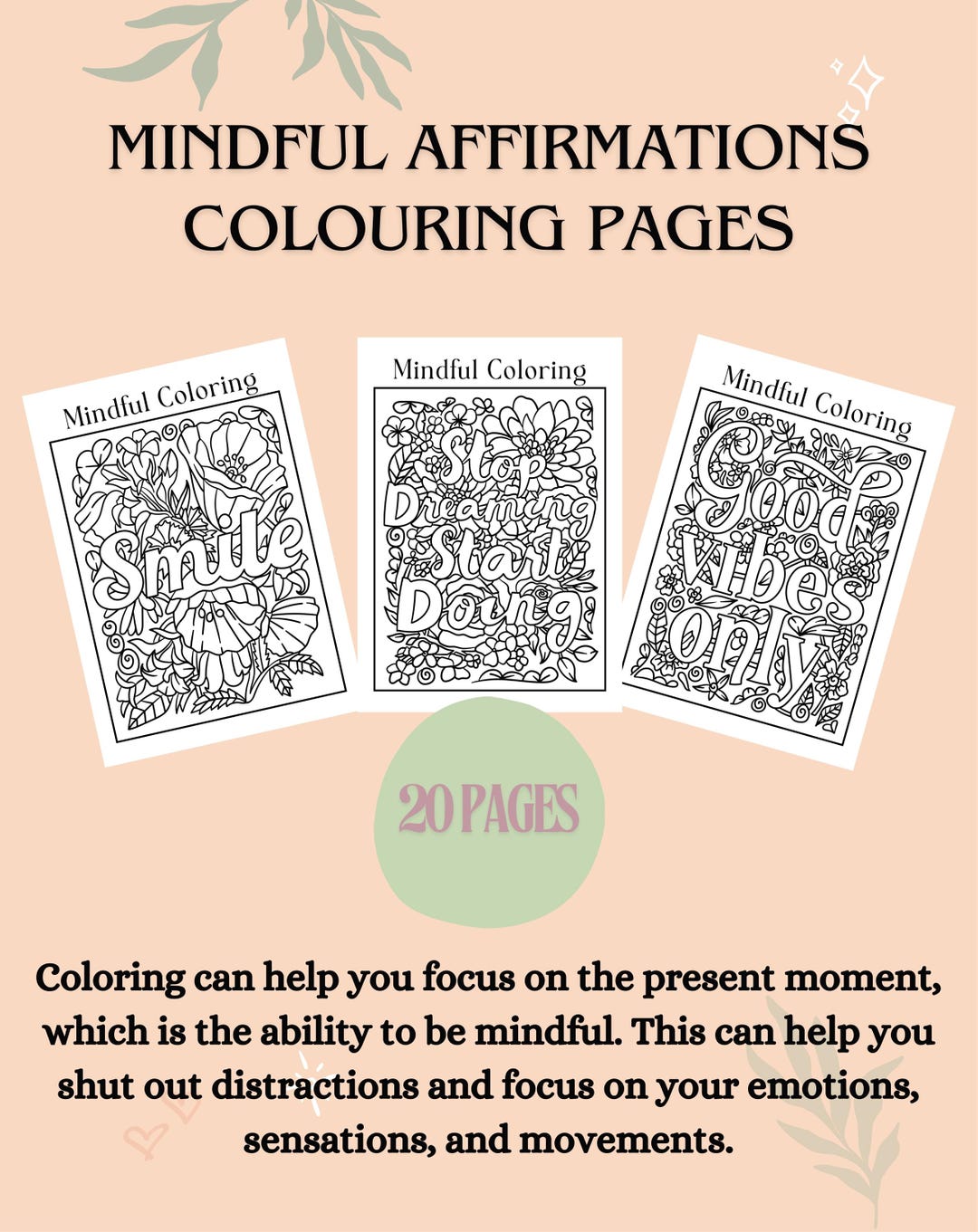 Mindful Coloring Pages, Positive Affirmation Worksheets for Adults ...