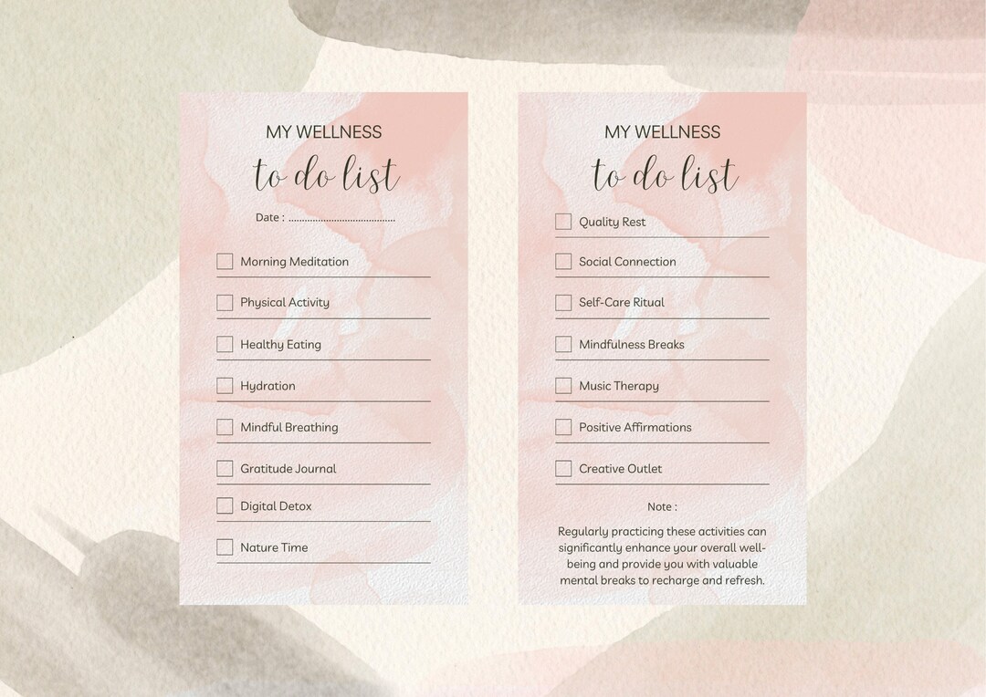 Wellness To-do List Printable - Self-care Checklist - Mental & Physical ...