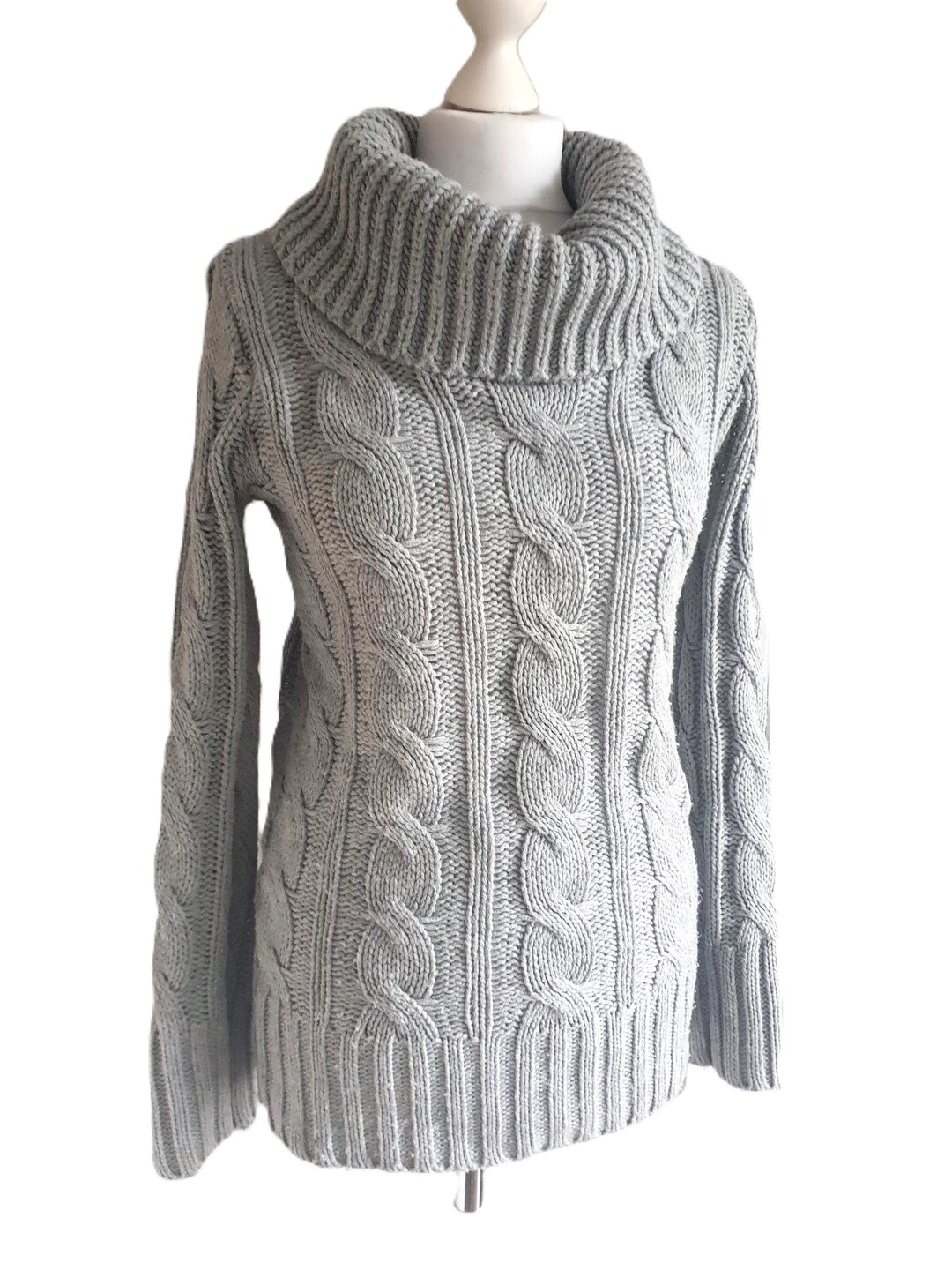 Vintage Gray Turtleneck Pullover Sweater / Knit With Braids Cable ...