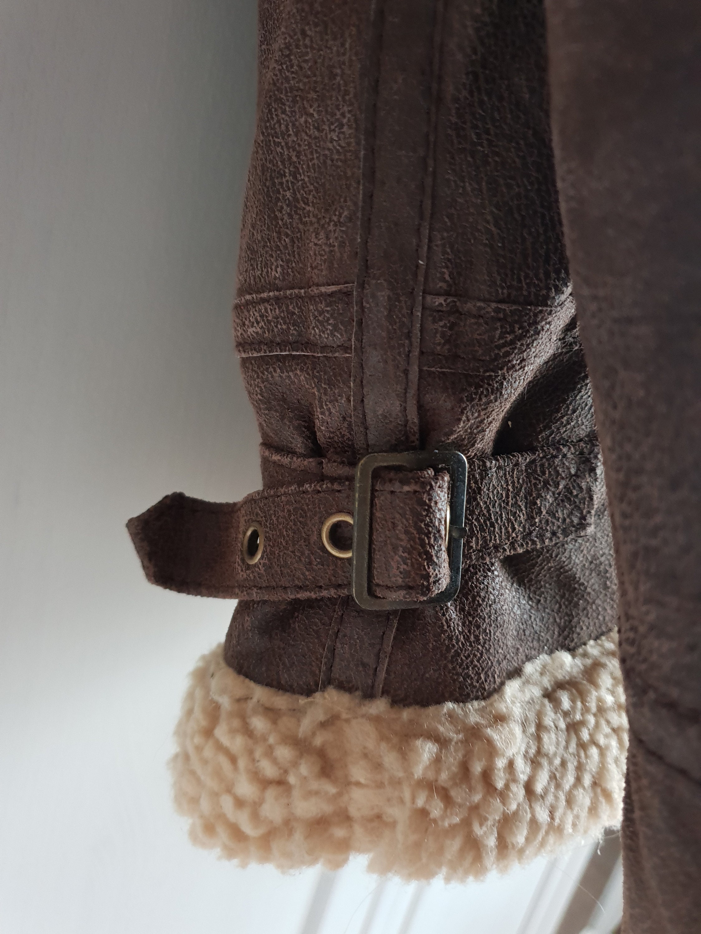 Vintage Aviator Jacket Fur Sherpa Leather Winter Brown Beige - Etsy