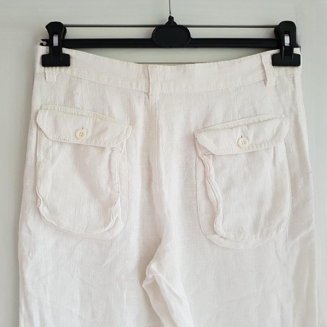 Women Linen Pants Vintage Summer White Capri Trousures Size 40 / L - Etsy