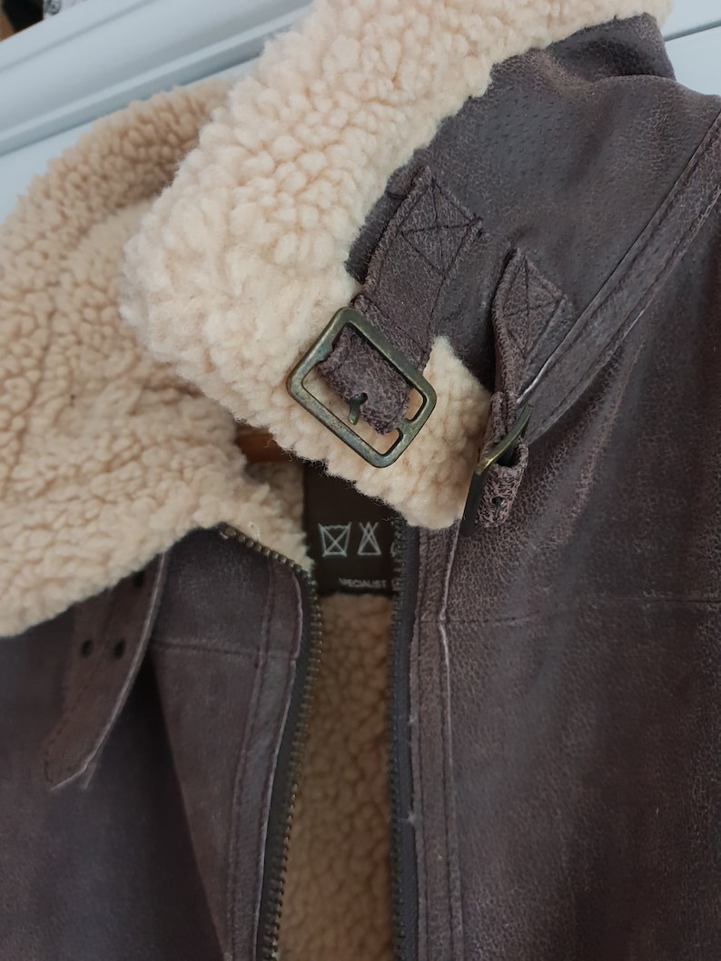 Vintage Aviator Jacket Fur Sherpa Leather Winter Brown Beige - Etsy