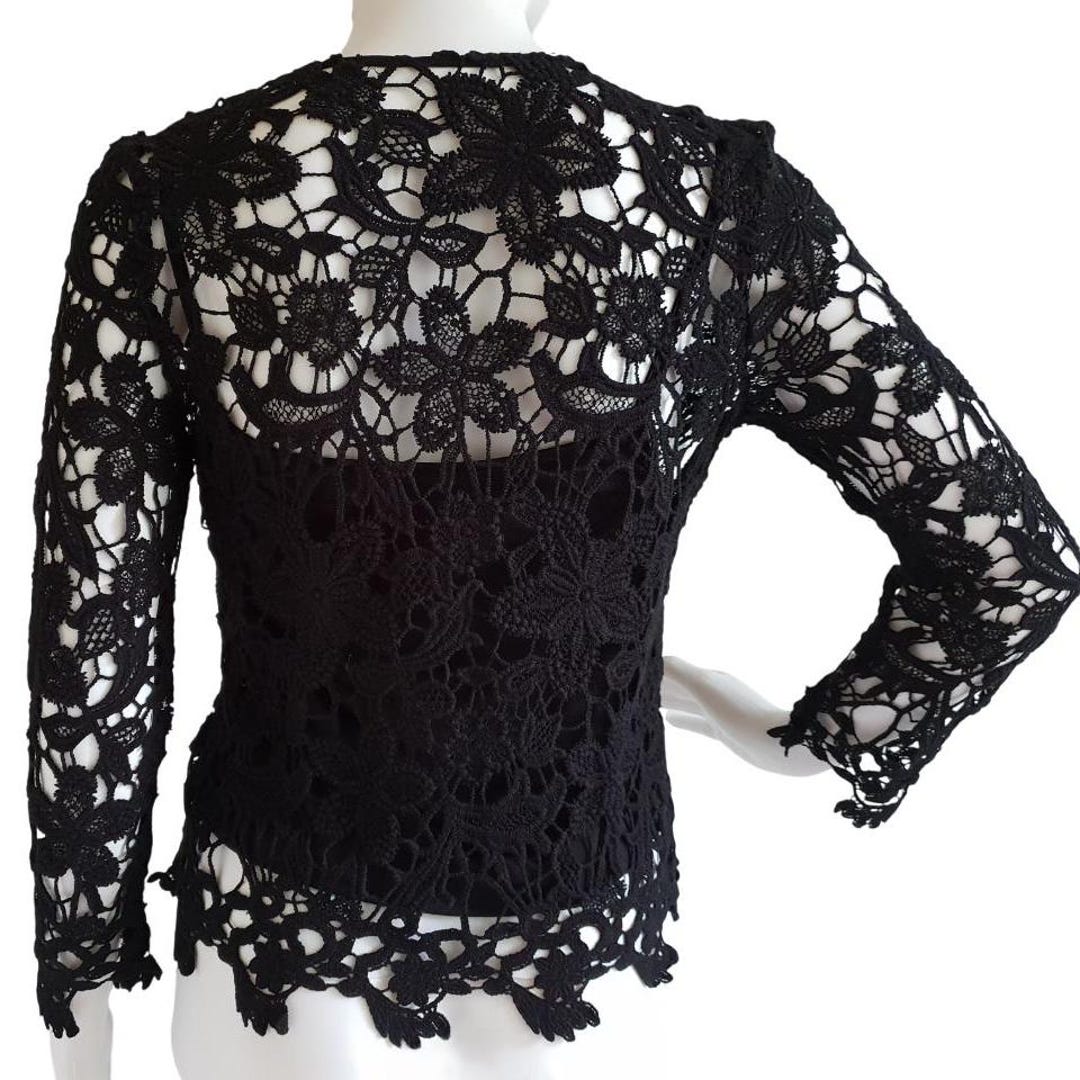 Women Black Lace Crop Top / Black Cocktail Party Blouse / Lace Goth Top ...