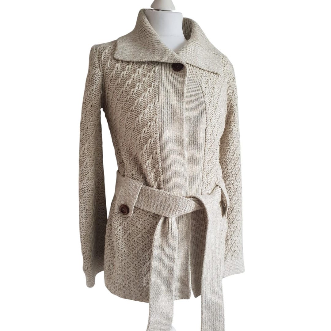 Vintage Knit Cardigan Sweater Oldschool Look Beige Ecru Ivory Wool ...