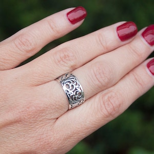 Norwegian Rosemaling Ring - 925 Sterling Silver- Folk Floral Filigree ...