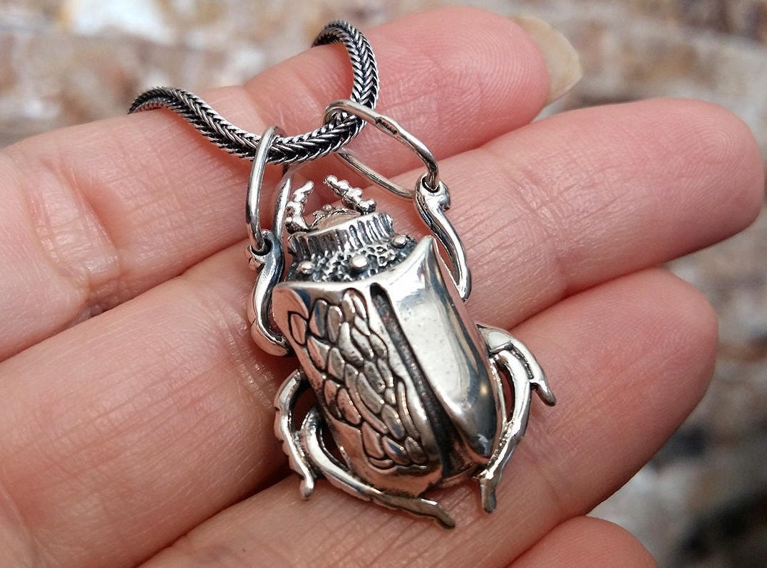 Scarab necklace 925 Sterling silver Egyptian scarab pendant | Etsy