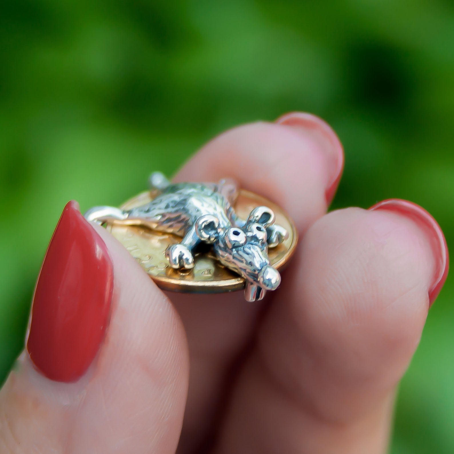 Money Amulet Mouse Rat on Coin - 925 Sterling Silver Purse Charm ...