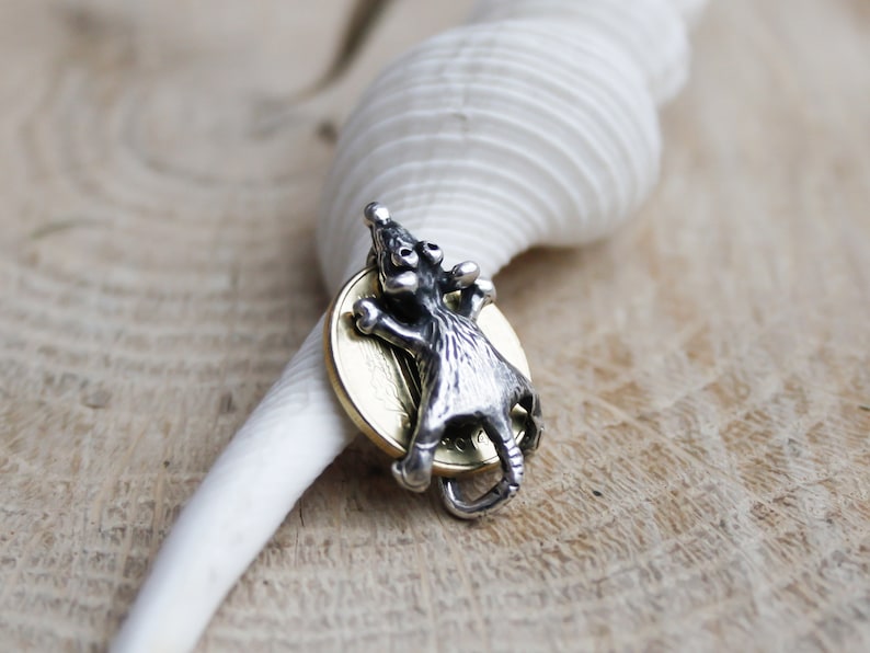 Money Amulet Mouse Rat on Coin - 925 Sterling Silver Purse Charm ...