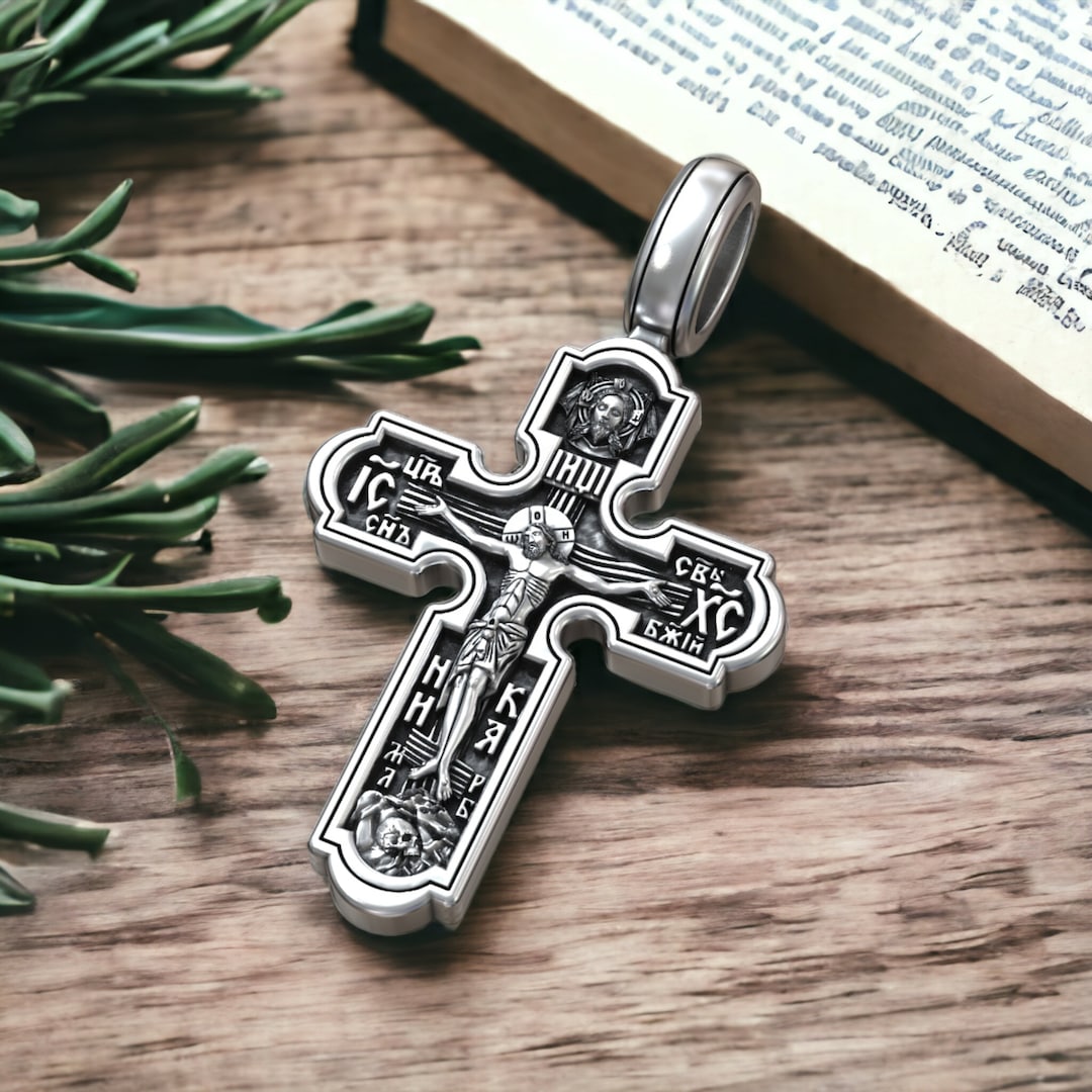 Eastern Orthodox Cross Necklace for Men Women - 925 Sterling Silver ...