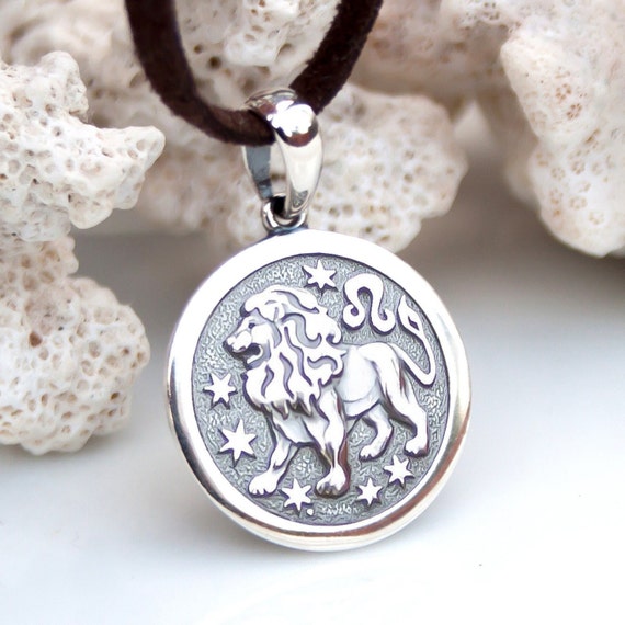Leo Necklace Zodiac Pendant Necklace 925 Sterling Silver Horoscope sign medallion Astrology Jewelry for Men Women Etsy