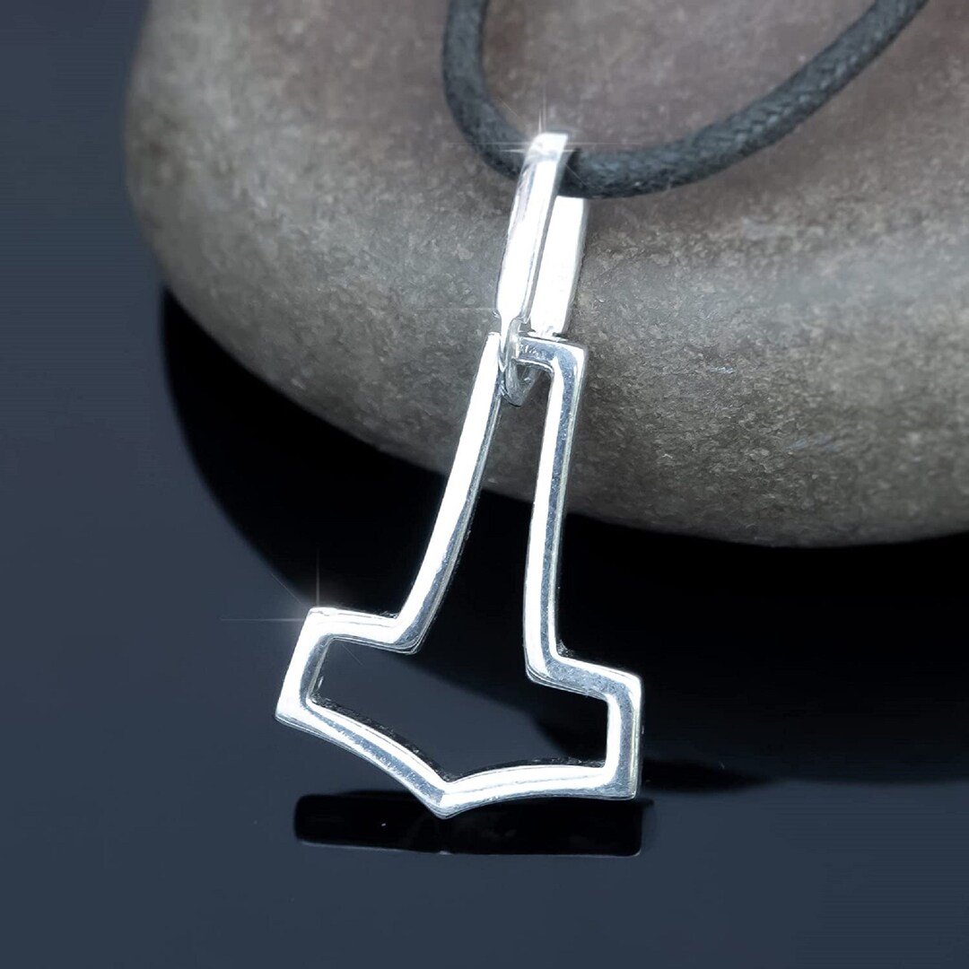 Simple Thor Hammer Mjolnir Necklace - 925 Sterling Silver - Open Cutout ...