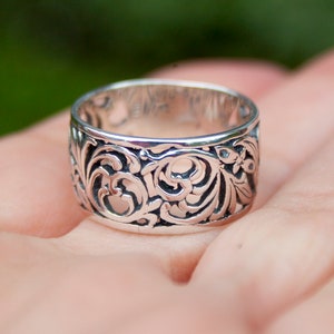 Norwegian Rosemaling Ring - 925 Sterling Silver- Folk Floral Filigree ...